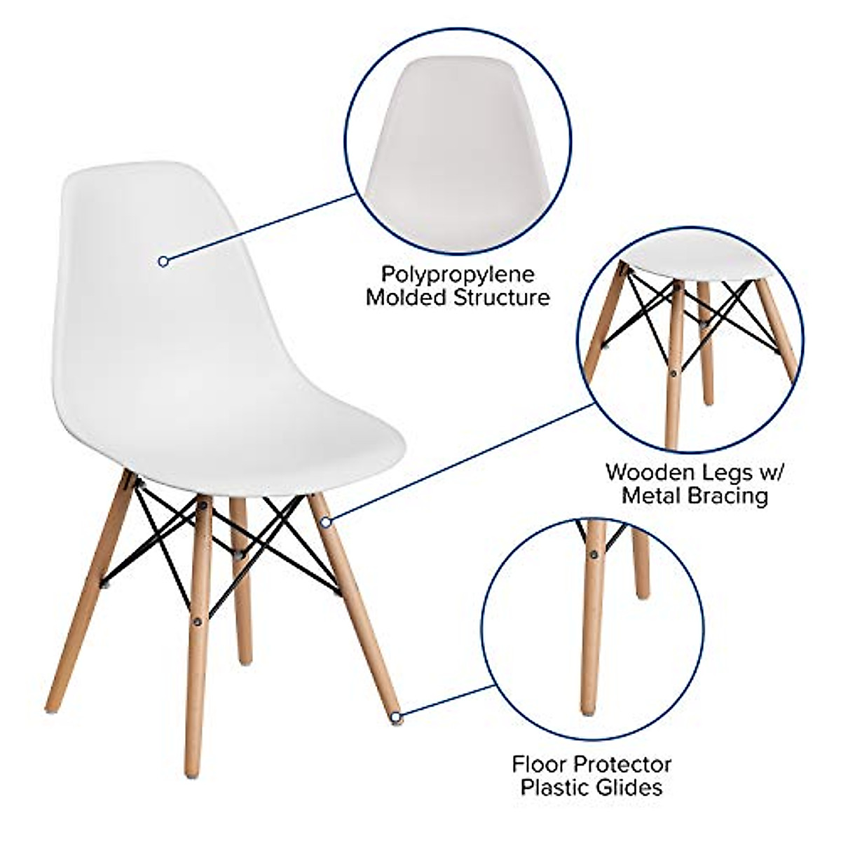 Flash Furniture Elon Series White Plastic Chair with Wooden Legs