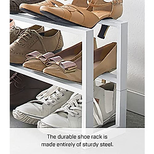Yamazaki Home Expanding Shoe Rack, Metal, Adjustable Steel One Size White