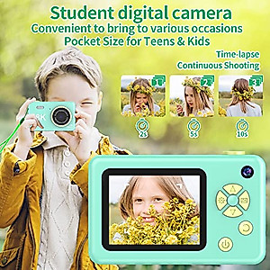 Kids Digital Camera, FHD 1080P Digital Camera for Kids with 32GB SD Card 8X Zoom Compact Point and Shoot Digital Camera, Portable Mini Kids Camera for Teens Students Boys Girls Tweens - Green