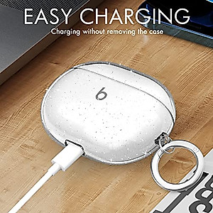 NIUTRENDZ Clear Case for Beats Studio Buds Case Soft TPU Protective Cover with Carabiner Compatible with Beats Studio Buds (Glitter Clear)