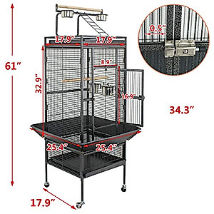 SUPER DEAL PRO 61-inch 2in1 Large Bird Cage with Rolling Stand Playtop Parrot Chinchilla Finch Cage Macaw Conure Cockatiel Cockatoo Pet House Wrought Iron Birdcage, Black