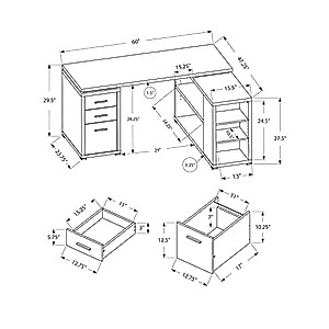Monarch Specialties Computer Desk L-Shaped Corner Desk with storage - Left or Right Facing - 60"L (Black - Grey Top)