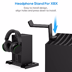 FYOUNG Upgraded Vertical Cooling Stand for Xbox Series X with Controller Charger Station Dock, Dual Suction Cooler Fan System Stand Accessories with 8 Game Storage Organizer, Headset Hanger
