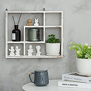 MyGift Wall Mounted Whitewashed Wood Collectible Display Cubby Shelf with 5 Compartments - Hang Vertical or Horizontal