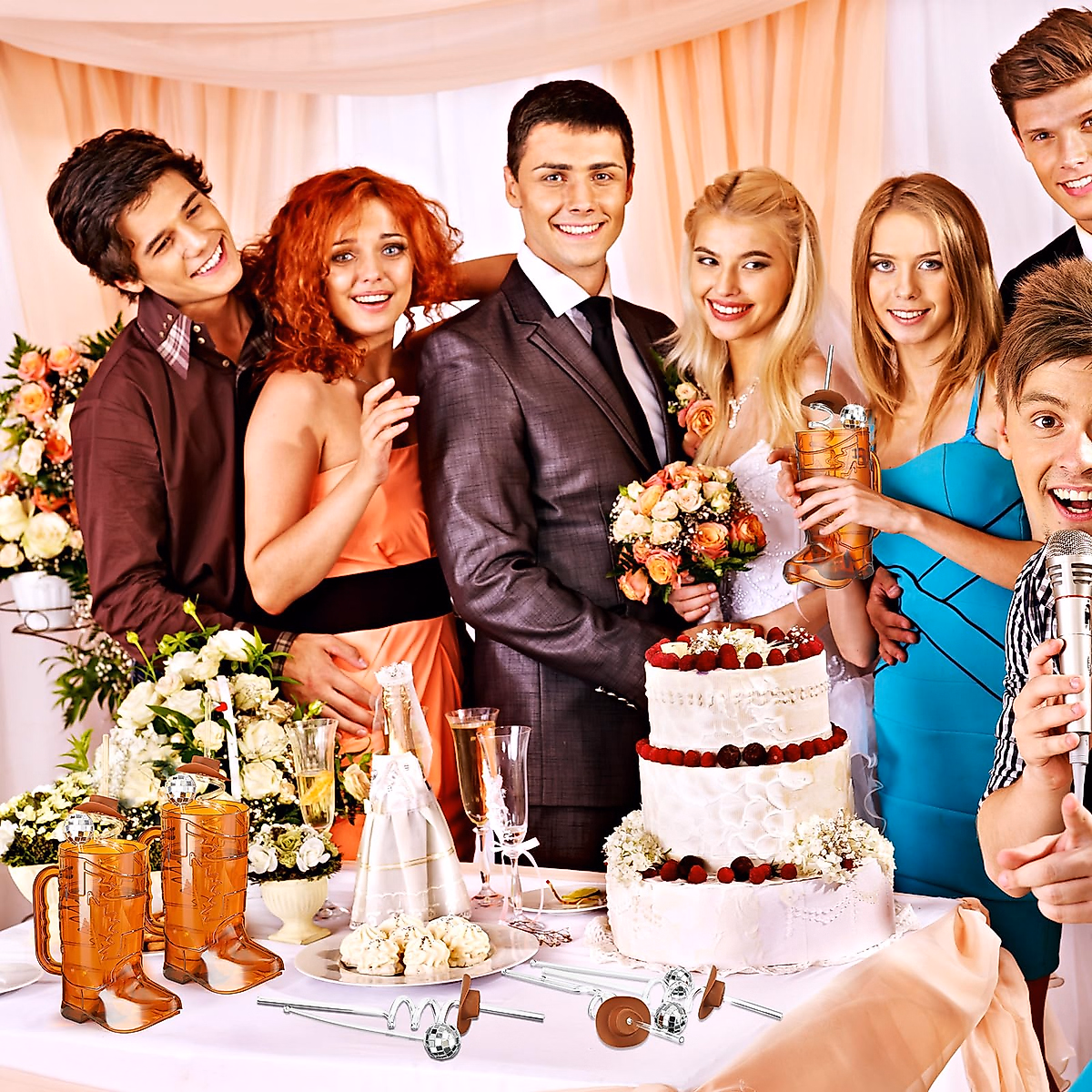 Ziliny 36 Sets 17 oz Cowgirl Boot Mug Cups including 12 Cowgirl Drink Mugs 12 Cowgirl Hat Straws 12 Mirror Disco Ball Stirrers for Western Theme Bachelorette Birthday Party Favors (Brown)