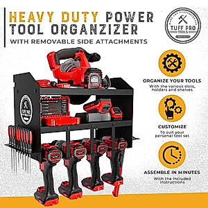 Tuff Pro Tools Garage Power Tool Organizer Wall Mount - Adjustable, Heavy-Duty, and Rust-Resistant Storage Rack for Cordless Tools - Wall Tool Organizer and Storage with Circle Saw Holder Included