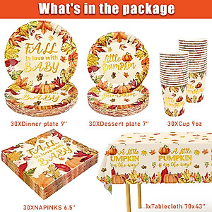 Little Pumpkin Baby Shower Decorations Set Serves 30, Little Pumpkin Baby Shower Plates and Napkins for Fall Theme Baby Shower Birthday Party Supplies