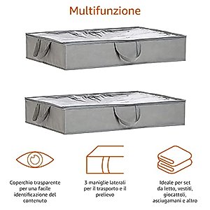 Amazon Basics Under Bed Fabric Storage Container Bags with Window and Handles - 2-Pack, 30.2 x 20 x 5.7 Inches, Gray