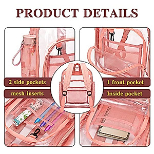 2BK Clear Backpack Heavy Duty PVC Clear Backpack with Lined Mesh Pockets for Gym, School, Sports, Work, Safe Travel, University ,See Through PVC School Bag for Women Men and Child