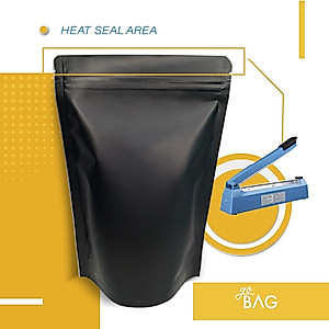 100PCS Matte-Metallized Black Stand-Up Pouch Resealable Bags (17x25cm (6.7x10"))