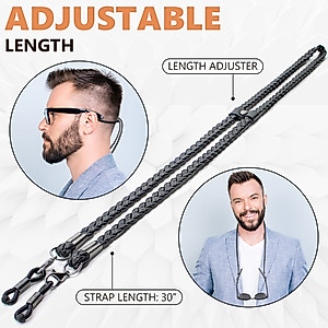 Eye Glass String Strap Holder - Premium ECO Leather Glass Strap - Eye Glass Chain Holder to Wear - Eyeglass Chain for Man Women - Eyeglass Strap Lanyard - 2 Cords (Black)