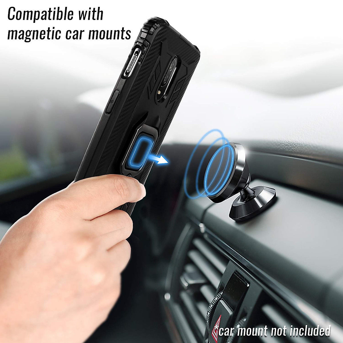 Shields Up OnePlus 7/6T Carbon Case | 10ft Drop Tested | Ultra Slim, Lightweight, Scratch Resistant, Shockproof | Kickstand - Black