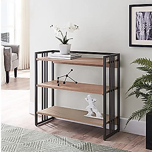 Leick Home 70008-WOGM Mixed Metal and Wood Slatted Bookshelf, White Oak/Gunmetal Gray