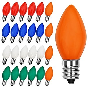 Abeja 25 Pack C7 LED Multicolor Replacement Light Bulbs, 0.6W Ceramic LED Vintage Light Bulbs for C7 Outdoor String Lights, Candle Lamps, Night Lights, E12 Candelabra Base
