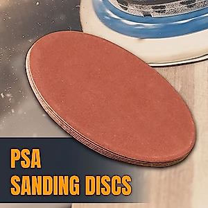 POWERTEC 110541, 30 Pack, 8" PSA A/O Sanding Disc | 60, 80, 100, 120, 180, 240, Assorted Grits, Red
