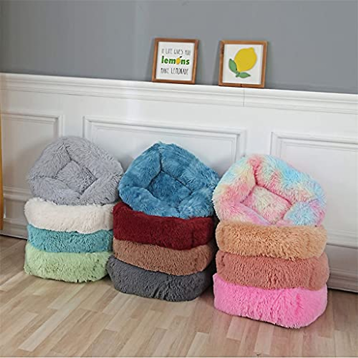 BaRdzo Winter Warm Pet Bed Kennel Dog Square Cat Winter Warm Sleeping Bag Long Plush Puppy Cushion Mat Portable (Color : Gray, Size : 80x70x18cm)