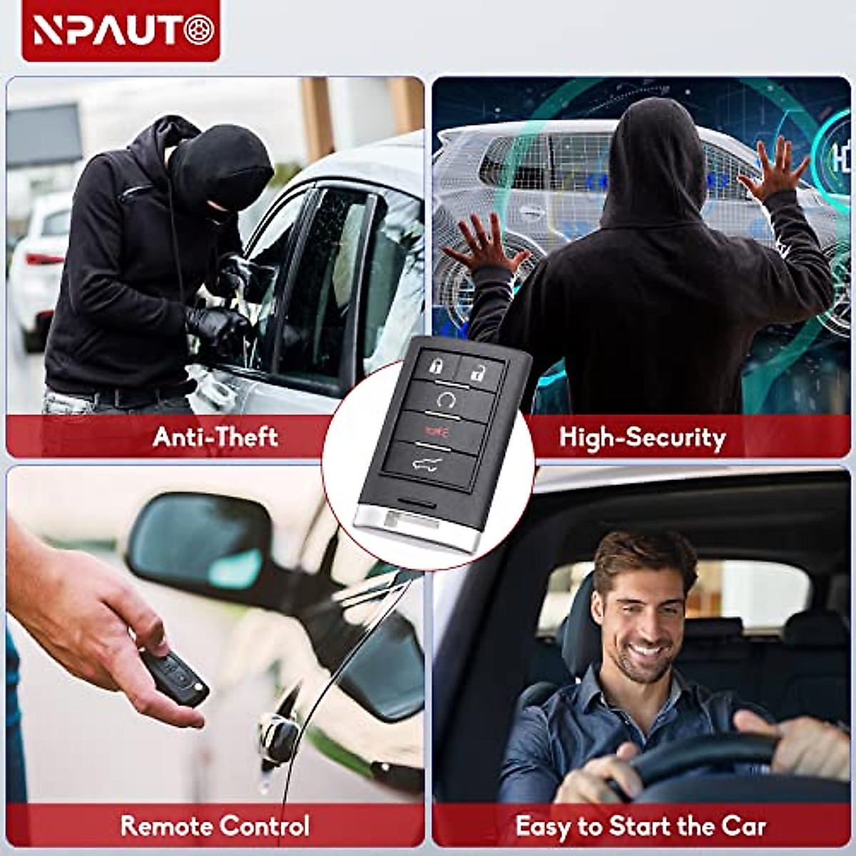 NPAUTO Key Fob Remote Replacement for Cadillac SRX ATS ELR XTS 2010 2011 2012 2013 2014 2015 Keyless Entry Remote Control Start Car Key Fobs (FCCID NBG009768T, 5-Buttons, 315 MHz)