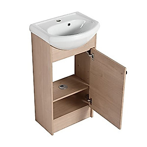 SSLine Freestanding Bathroom Vanity with Sink Modern 18-Inch Single Bathroom Vanity Set with Top Basin & Storage Cabinet Floor Stand Wood Bath Cabinet w/Ceramic Sink for Small Space -Light Oak