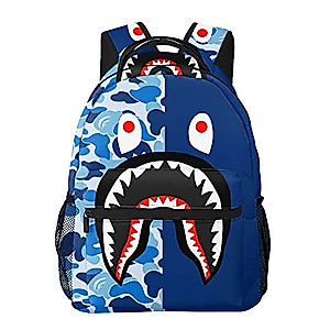 Shark Face Camo Blue Backpack College Ba&p_e Bookbag Casual Laptop Daypack For School Travel