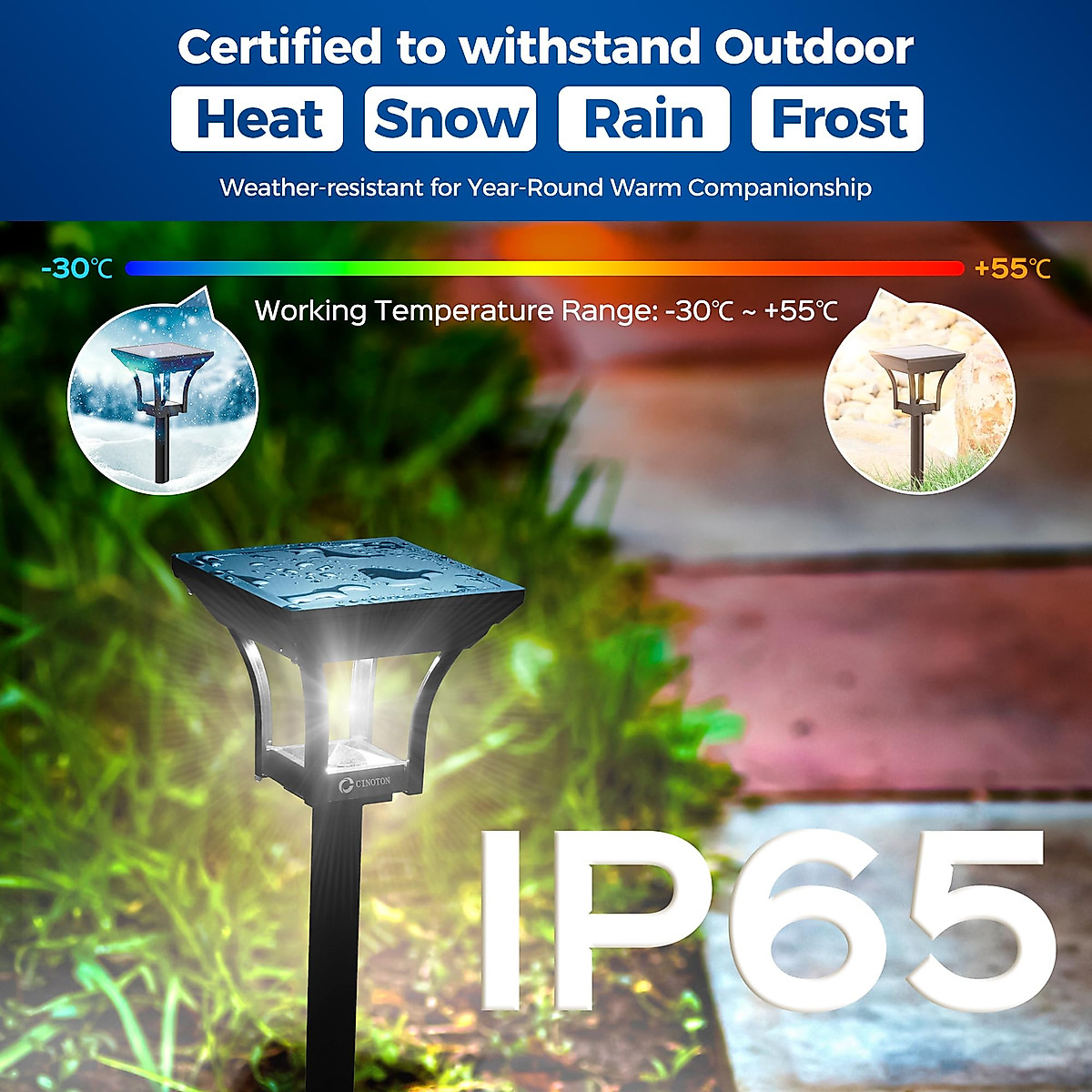 CINOTON 42W LED Barn Light Dusk to Dawn Outdoor Lighting, Black 2 Pack & Outdoor Solar Landscape Pathway Lights 4 Pack
