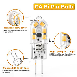 YUIIP G4 LED Bulb, AC/DC 12V JC G4 Bi Pin Bulb, G4 20W Halogen Bulb Replacement, Warm White 3000K Landscape Bulb, Non-Dimmable, 5-Pack