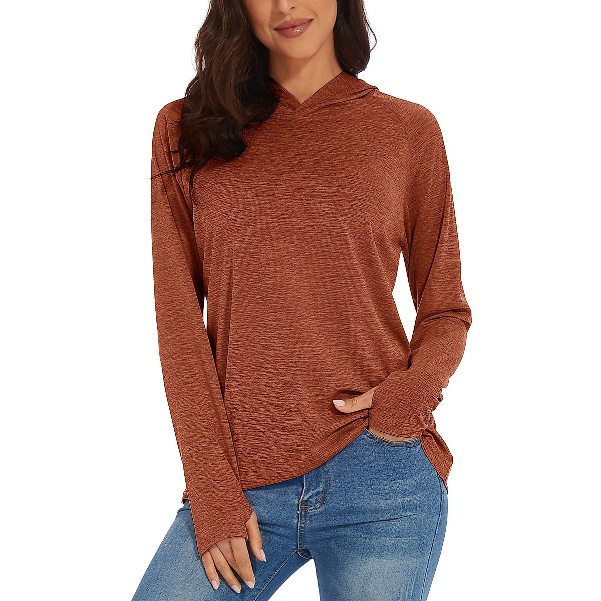 MAGCOMSEN Fishing Shirts for Lady Long Sleeve Shirts Womens Athletic Shirts Running Shirts Dry Fast Summer Workout T Shirt Hiking Shirts Sunscreen Shirts Dark Orange