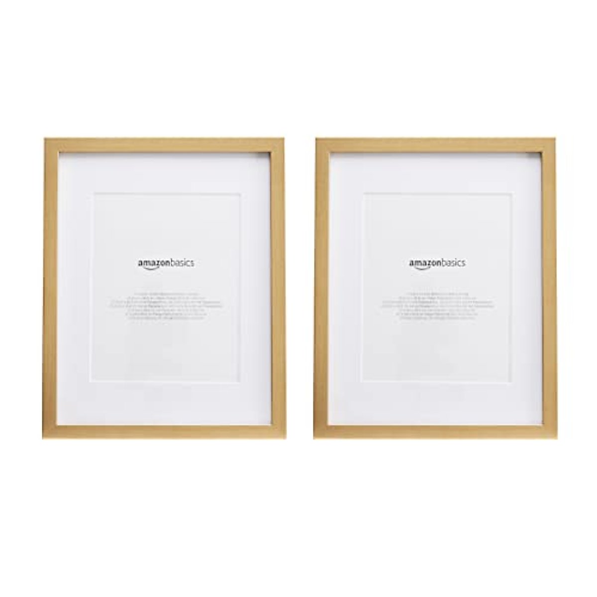 Amazon Basics Rectangular Photo Picture Frame, 11" x 14" or 8" x 10" with mat, Pack of 2, Gold, 12.28 x 15.18 inches