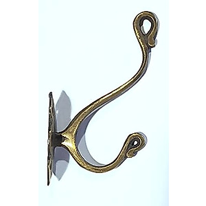 hardwarefinds Large Solid Brass Vintage Antique Style Ornate Double Coat Hat Towel Hook 6 C11