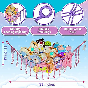 Stuffed Animal Hammock Storage with lights, 2 Pack Hanging Plush Net Hammock for Dolls, Teeniewins Wall Corner Net Holder with Dual Mode Star Light, Jumbo Toys Hammock for Nursery, Bedroom Decor