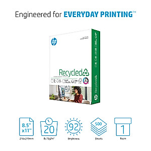 HP Printer Paper | 8.5 x 11 Paper | 30% Recycled Paper | 1 Ream - 500 Sheets | 92 Bright | Made in USA - FSC Certified |112100R