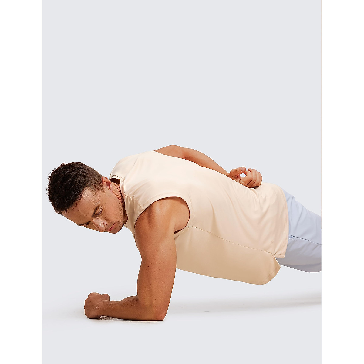 CRZ YOGA Men's Workout Sleeveless Shirt Quick Dry Stretchy Swim Shirts Athletic Gym Running Beach Tank Top White Opal Large