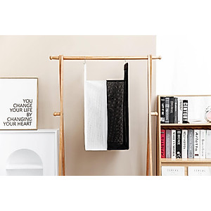 ALYER 2 Sections Collapsible Mesh Laundry Hamper,Hanging Heavy Duty Laundry Basket and Durable Dorm Bathroom Storage Bag with Two Hangers,Black & White