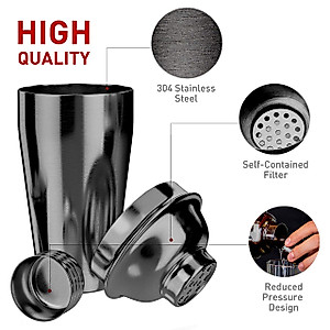 Soing Black 24-Piece Cocktail Shaker Set,Perfect Home Bartending Kit for Drink Mixing,Stainless Steel Bar Tools With Stand,Velvet Carry Bag & Recipes Included