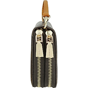 B BRENTANO Vegan Double-Zipper Wallet Clutch with Removable Wrist Strap (MB - Brown)