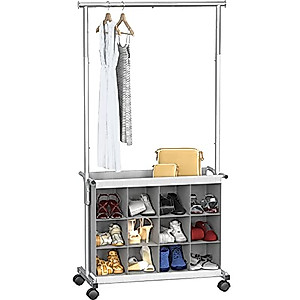 Simple Houseware Garment Rack with 16 Shoes Organizer, Grey