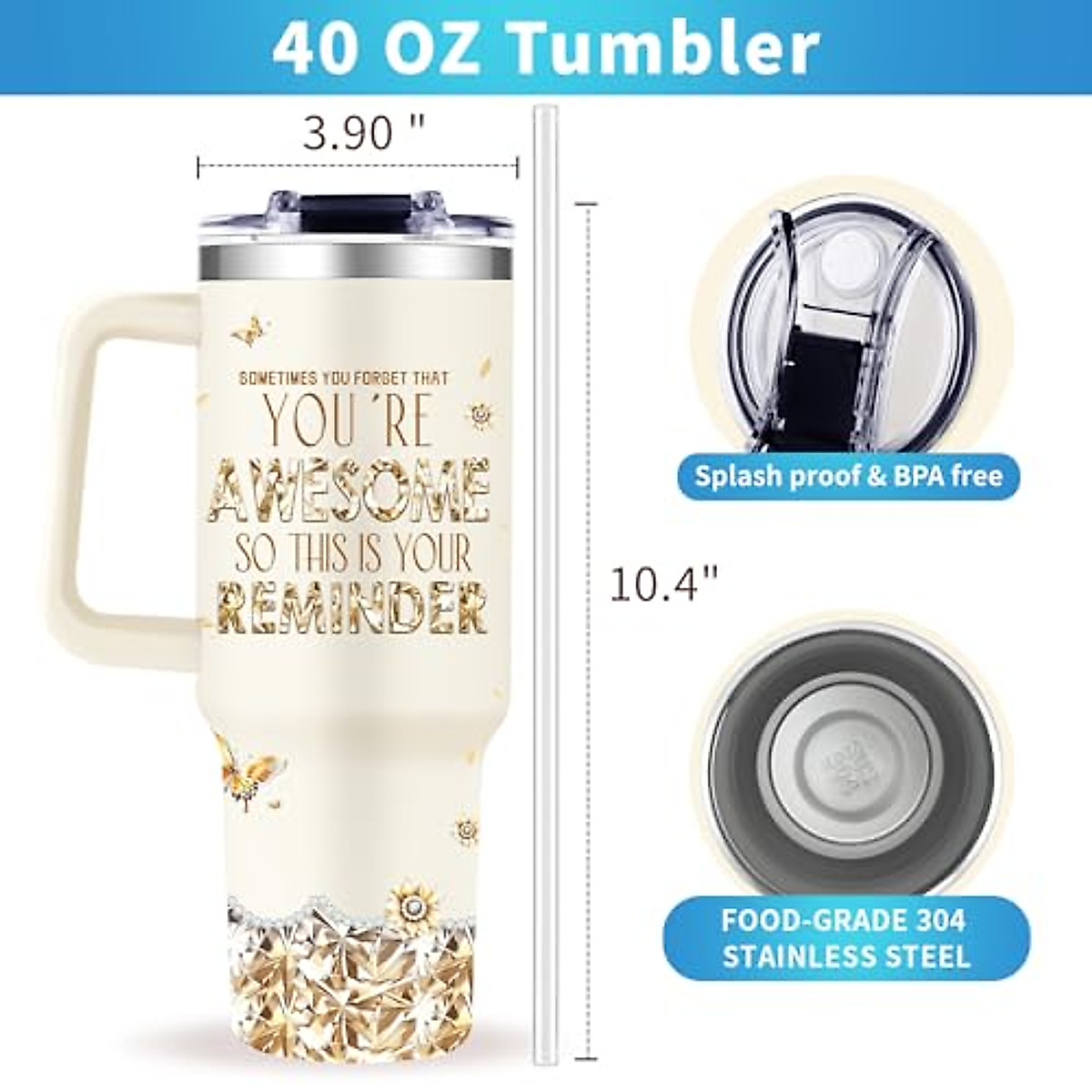 Personalized Sunflower Birthday Gifts for Women, Monogrammed 40oz Customized Tumblers Gifts with Initial Name for Grandma Mom Aunt Sister on Mothers Day, Custom Name Cups Gift for Her Female,08