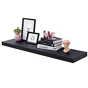 WELLAND 12" Deep Black Floating Shelves, Floating Wall Shelf, 47.24" L x 11.81" D x 2" T, Deeper Than Others, Black