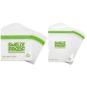 REUSABLE STORAGE BAGS BUNDLE by Smelly Proof - USA Made Easy Clean, Dishwasher-Safe, 3-mils Thick, PEVA & BPA FREE, CLEAR FLAT 20-Pack (10 MEDIUM 6.5" x 7.5", 10 EXTRA SMALL 4" x 3")