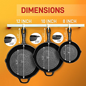 Nutrichef 3 Pieces Kitchen Frying Pre-Seasoned Cast Iron Skillet Pans Nonstick Cookware Set w/Drip Spout, Silicone Handle, For Electric Stovetop, Glass Ceramic