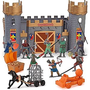 Liberty Imports Medieval Castle Kingdom Knights Action Figure Toy Army Playset with Castle, Figurines, Catapult, and Acessories Kids Playset in Storage Bucket