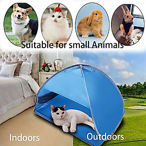 Mini Pets POP up Beach Sun Shelter for Kitty, Dogs, Rabbit and Pigs, Automatic Open Portable Waterproof Tent, for Beach, Grass, Indoor, Yard, Camping, Outdoor, Picnic, Blue