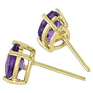 Peora 14K Yellow Gold Amethyst Earrings for Women, Genuine Gemstone Birthstone Solitaire Studs, 7x5mm Pear Shape, 1 Carat total, Friction Back