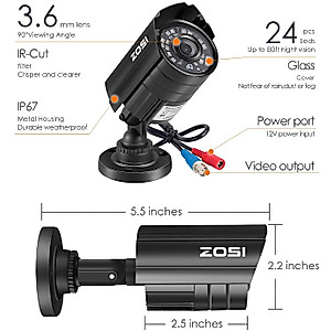ZOSI 1080P 4 Pack HD-TVI Security Bullet Cameras Outdoor Indoor Weatherproof with 24pcs IR LEDs 65ft Night Vision for 2.0MP Surveillance TVI CCTV System (Renewed)