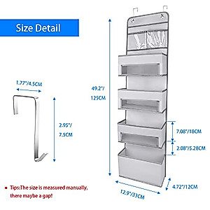 3 Pack Over The Door Organizer, 5-Shelf Over Door Hanging Organizer, Foldable Wall Mount 4 Big Pocket Storage With PVC Clear Window, Large Capacity Storage, For Bedroom,Storage Cosmetics,Sundries(Grey