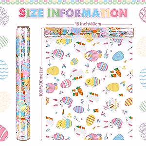 Easter Cellophane Wrapping Paper 100 ft x 16 Inch 2.5 Mil Thick Cello Wrap Roll Crystal Clear Easter Themed Paper Wrapper Colored Bunny Egg Cellophane Gift Wrap for Small Baskets Treats Craft Flowers
