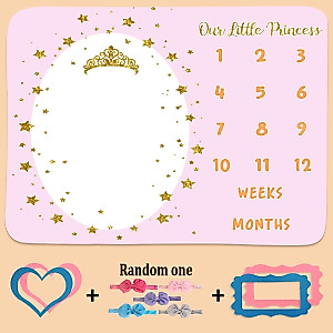 PHMOJEN Monthly Milestone Blanket for Baby Girl, 48"x40" Soft Flannel Pink Princess Memory Growth Blanket, Photography Backdrop Prop for Newborn Baby Shower, 1 to 12 Months Include Marks BTLSPH819