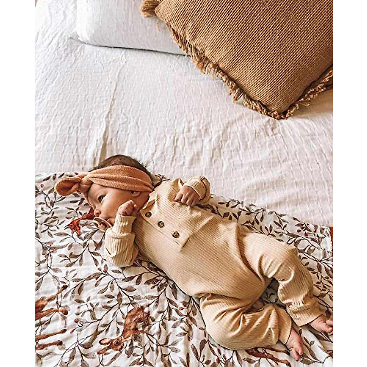 Lelloing Newborn Baby Boy Long Sleeve Romper Infant Girls Solid Color Footed Onesie Ribbed Jumpsuit Unisex Basic Pajamas (0-3M,Romper-Brown)