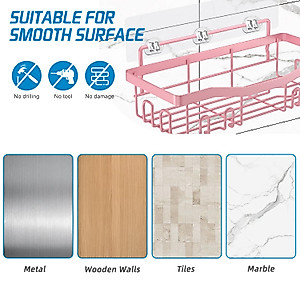 Youvip Pink Shower Caddy, Shower Organizers [5-Pack], Rustproof Bathroom Shower Shelves for Inside Shower, Adhesive Shower Caddy with Soap Caddy & Toothbrush Holder No Drilling