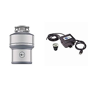 InSinkErator Garbage Disposal, Evolution Excel, 1.0 HP Continuous Feed & STS-OOSN SinkTop Satin Nickel Button Dual Outlet Switch