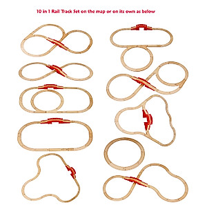 Wooden Train Set with Town Map-Shinington Railway Track Construction Building Toys for 3 Years Old Kids Boys Girls-Vehicles Transport Wooden Toys Gift for Toddlers 3 4 5 Years Old